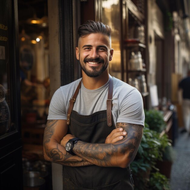 Premium Photo | Smiling barber standing in front of his shop Premium Photo | Smiling barber standing in front of his shop
