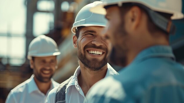 Smiling Construction Engineers Collaborating On Site | Premium AI ... Smiling Construction Engineers Collaborating On Site | Premium AI ...