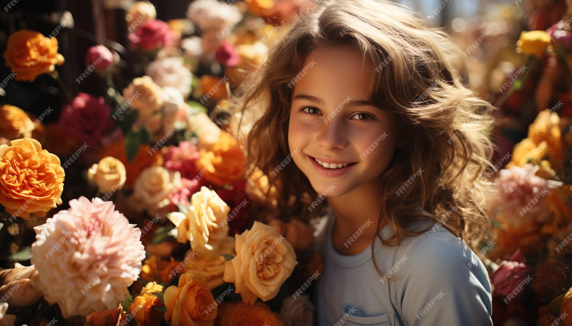 Premium Photo Smiling Girl Holds Bouquet Radiating Happiness In
