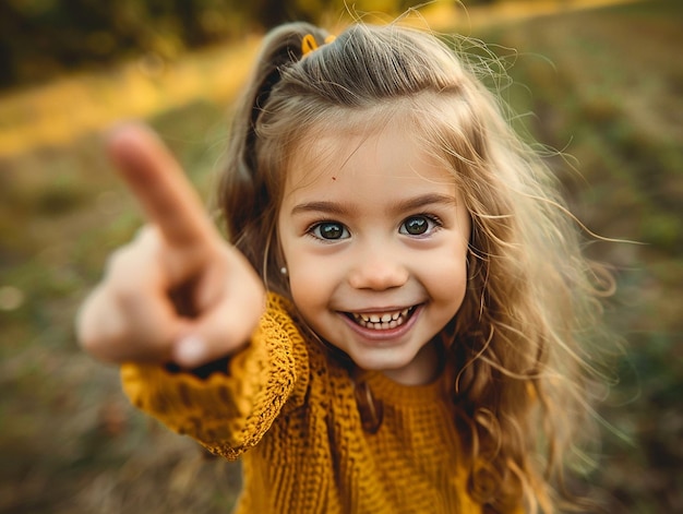 Smiling Little Girl Pointing at Camera | Premium AI-generated image Smiling Little Girl Pointing at Camera | Premium AI-generated image