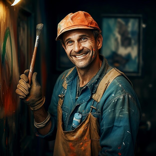 Premium Photo | Smiling Painter Worker Man Premium Photo | Smiling Painter Worker Man