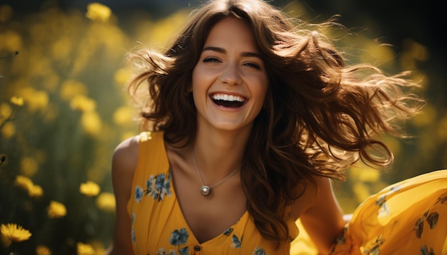 Smiling Woman Enjoying Nature Carefree And Happy In Summer Generated By