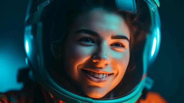 Premium AI Image | smiling woman wear astronaut uniform Premium AI Image | smiling woman wear astronaut uniform
