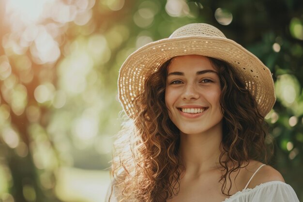 Premium Photo Portrait Of A Smiling Young Woman Wearing A Sunhat
