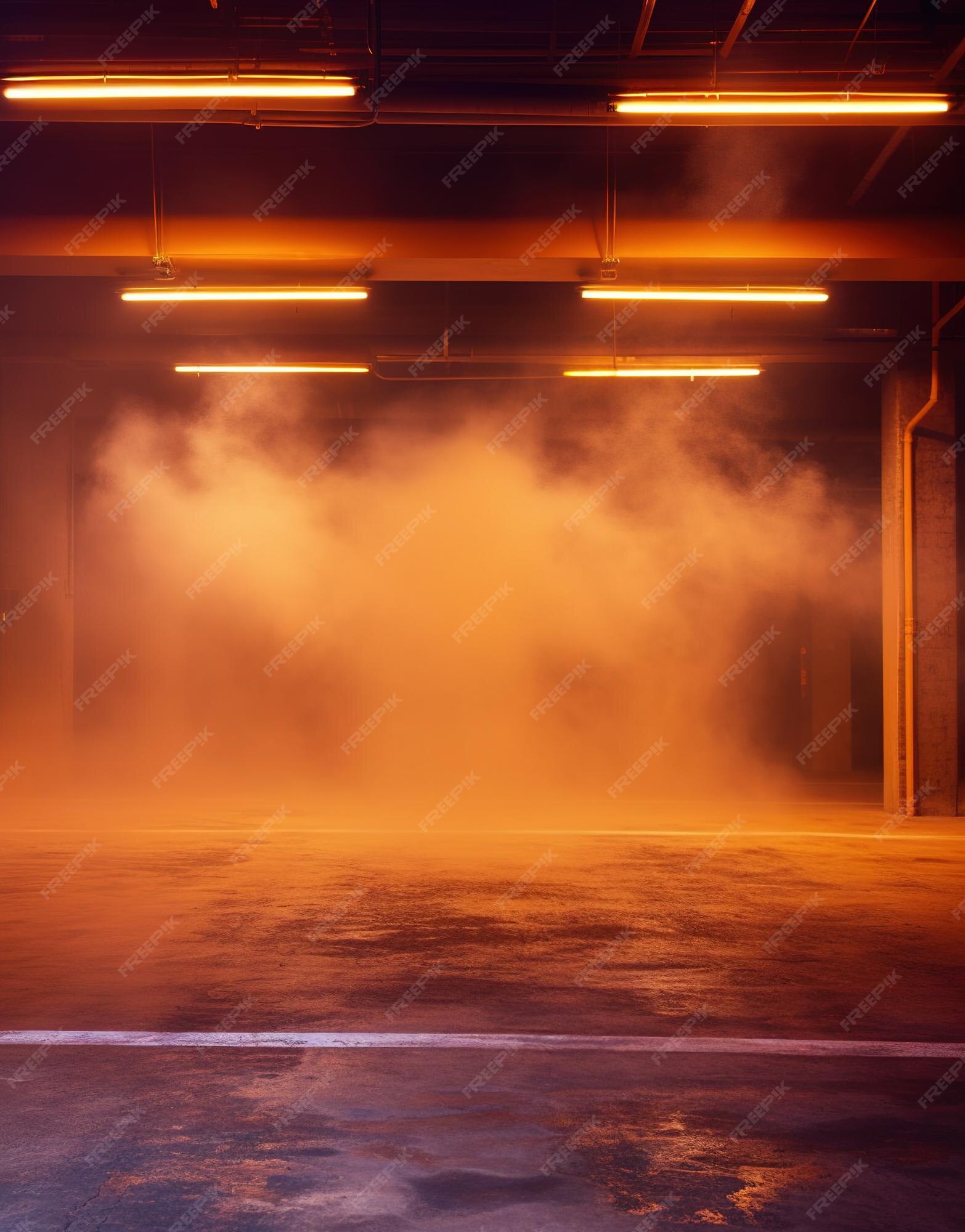 A Smoke Room With Lights On The Ceiling And A Sign That Says Smoke Premium Ai Generated Image