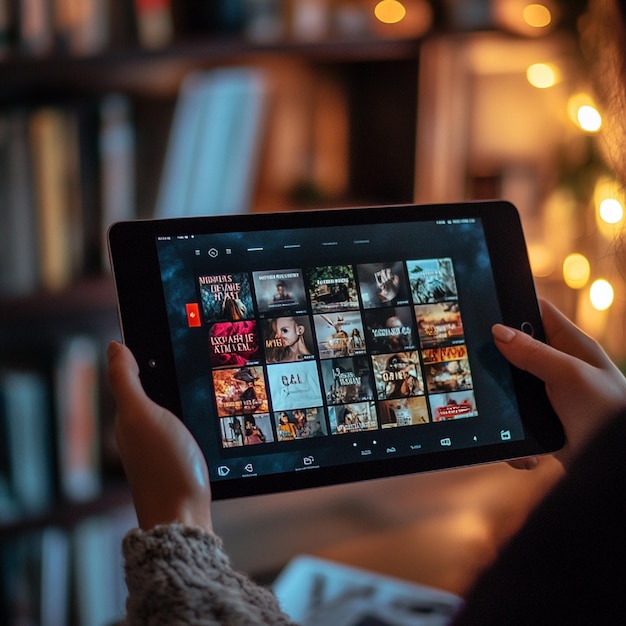 Snapshot of a person browsing through a streaming service on a tablet ... Snapshot of a person browsing through a streaming service on a tablet ...