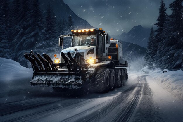 Premium Photo | A snow plow driving down a snow covered road Premium Photo | A snow plow driving down a snow covered road