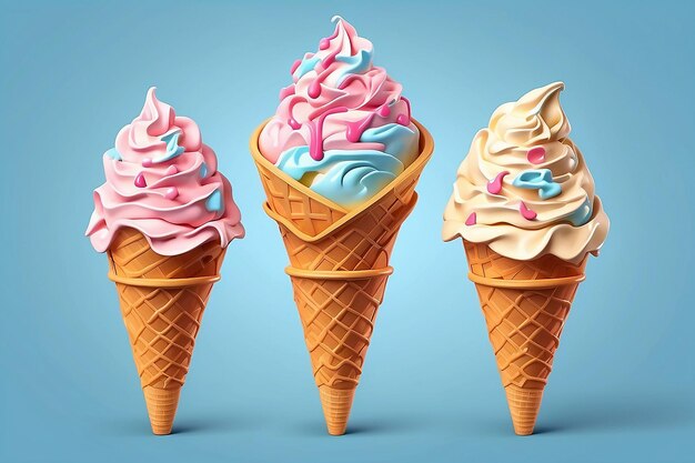 Premium Photo Soft Ice Cream Waffle Cone Soft Serve Ice Cream 3d