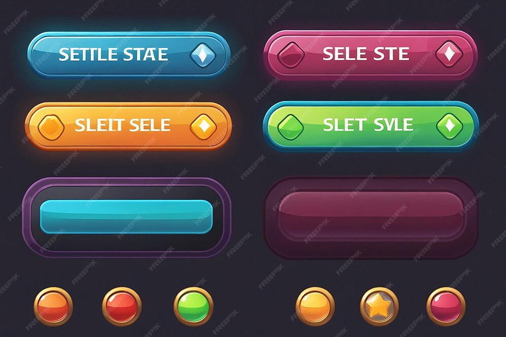 Soft Style Game UI Vector Set Select Level and Level Start Popup Button with Editable Text ...