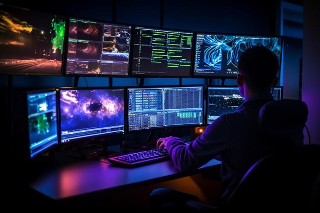 Premium Ai Image Software Developer Brainstorming Ideas To Write Code And Create New Interface