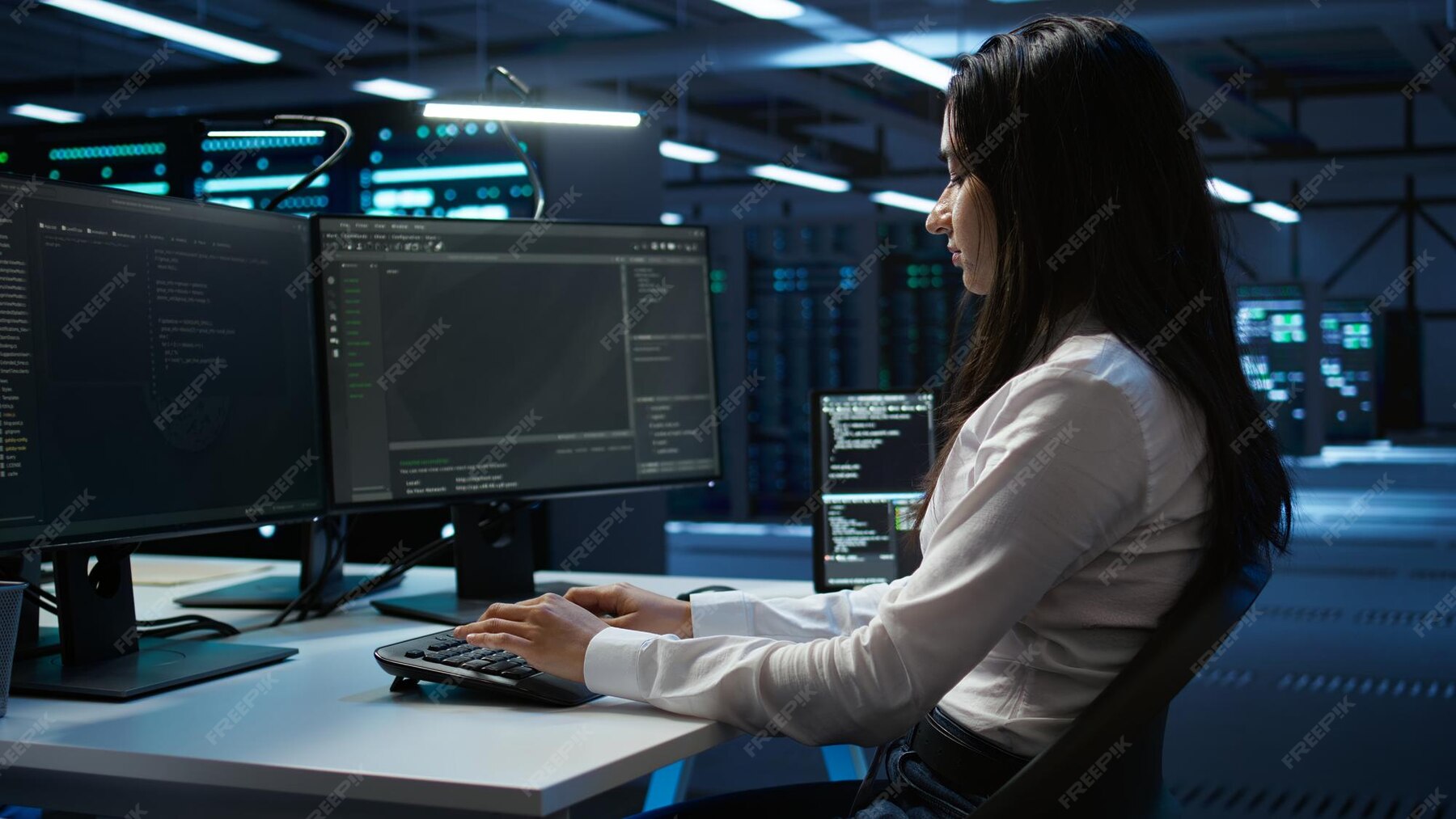 Premium Photo | Software developer in data center ensuring system can handle networking tasks