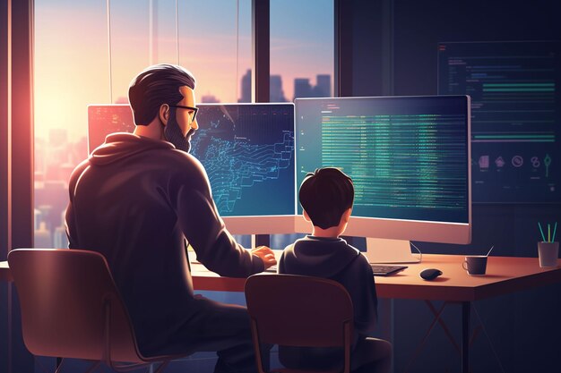 Premium Ai Image Software Developer And A Man At Computer For Coding Script Or Cyber Security