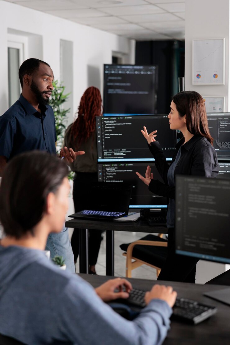 Premium Photo | Software developer programming source code algorithm on computer, typing sever ...