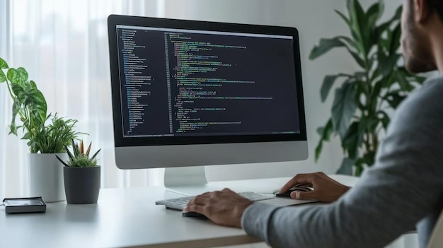Software Developer Typing Code on Computer | Premium AI-generated image Software Developer Typing Code on Computer | Premium AI-generated image