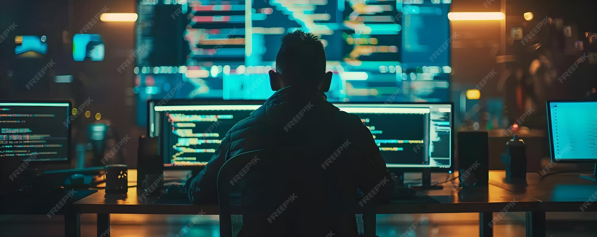 Premium Photo A Software Developer Working On Code At A Modern Workspace Concept Software