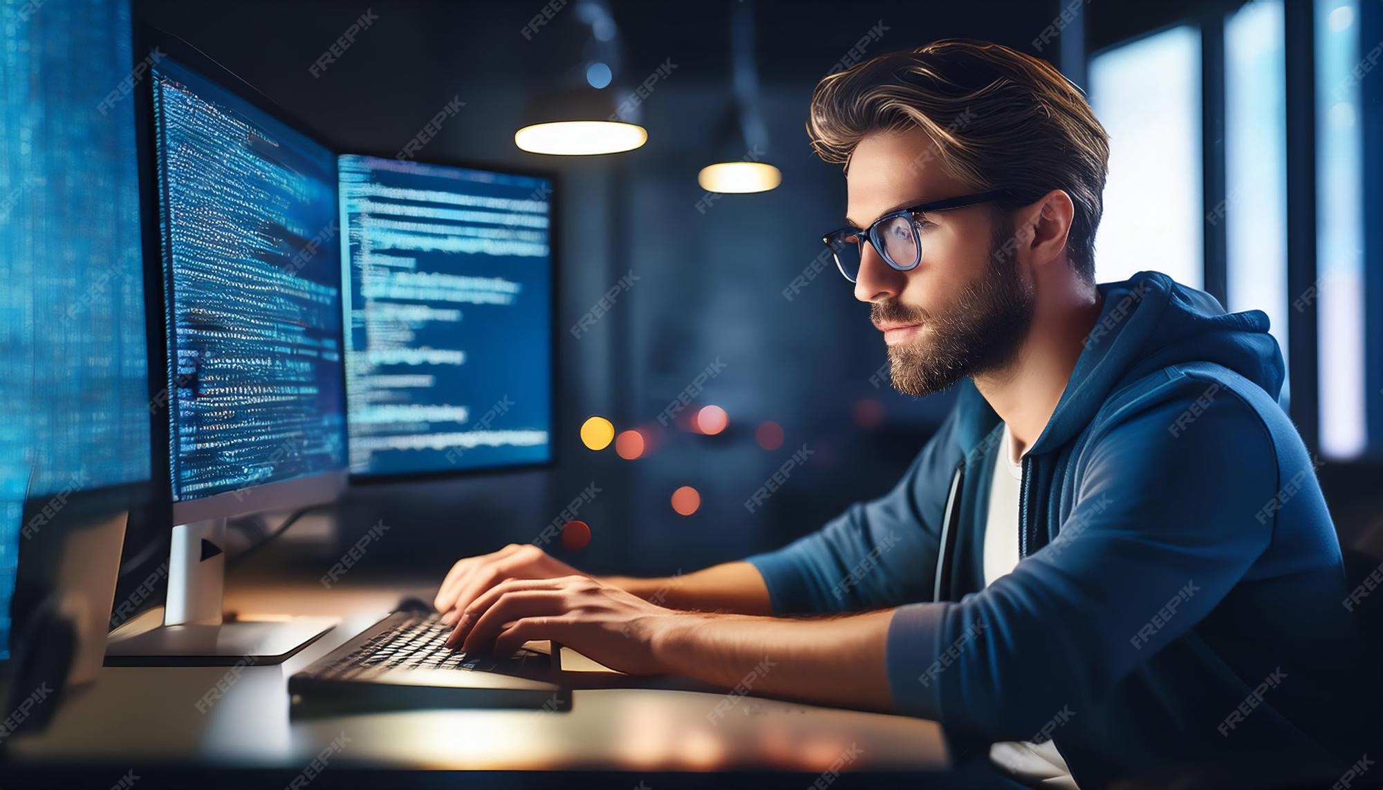 Premium Photo Software Developer Working At A Computer Illustrating