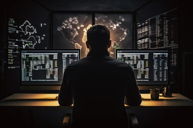 Premium AI Image | software developer works with ai analysis on his ...