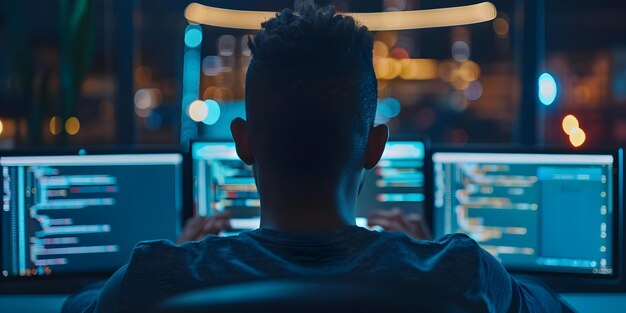 Software developers coding and testing applications in modern ...