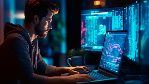Premium Ai Image Software Development Concept Coding Programmer Software Engineer Working On