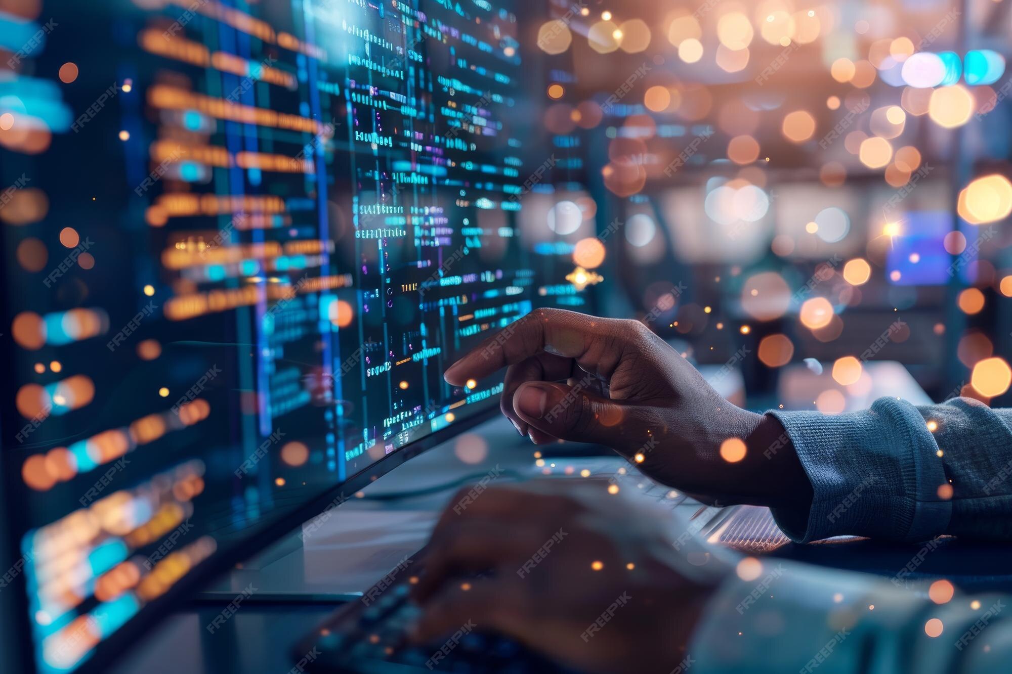 Premium Photo | A software development designer or programmer is typing on a computer to create ...