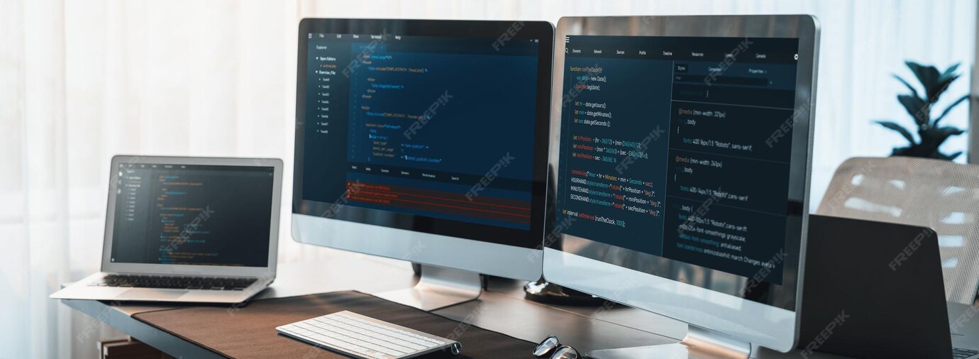 Premium Photo | Software development interface display coding script on ...