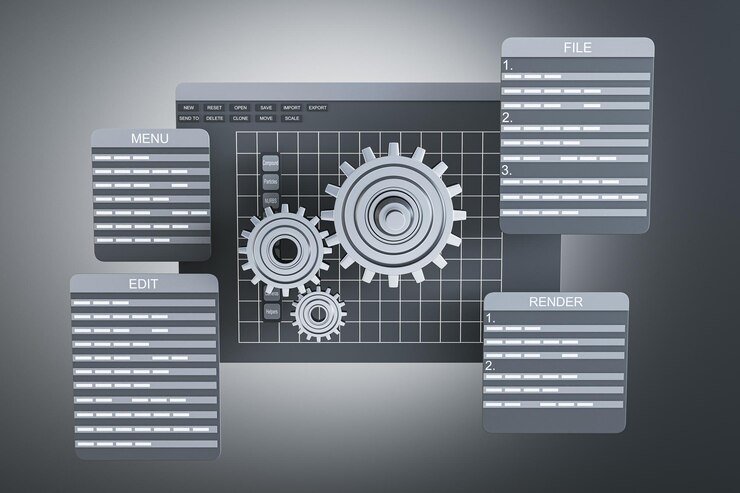 Premium Photo | Software development interface with gears and menu ...