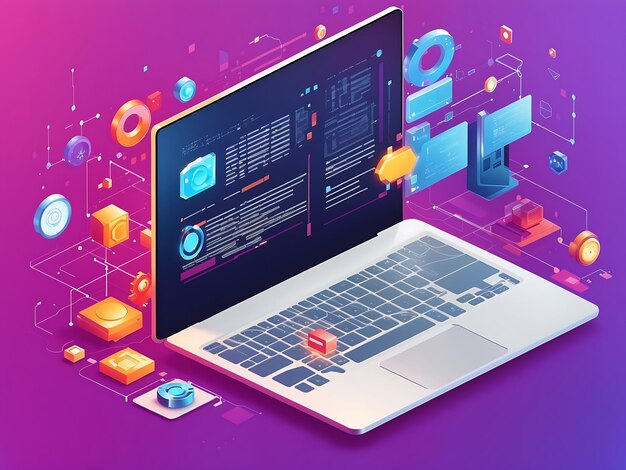 Premium Ai Image Software Development Programming Coding Software Testing On Laptop Abstract