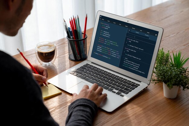 Premium Photo | Software development programming on computer screen for modish application and ...