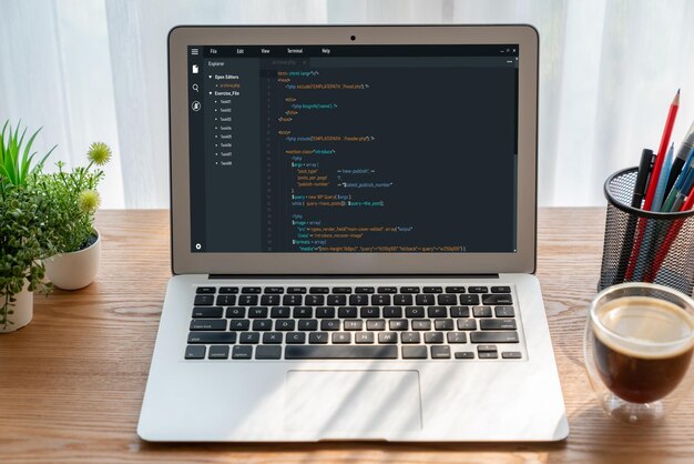 Premium Photo | Software development programming on computer screen for modish application and ...