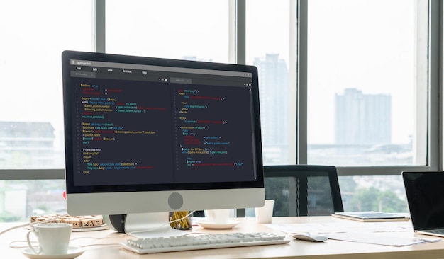 Premium Photo | Software development programming on computer screen for modish application and ...