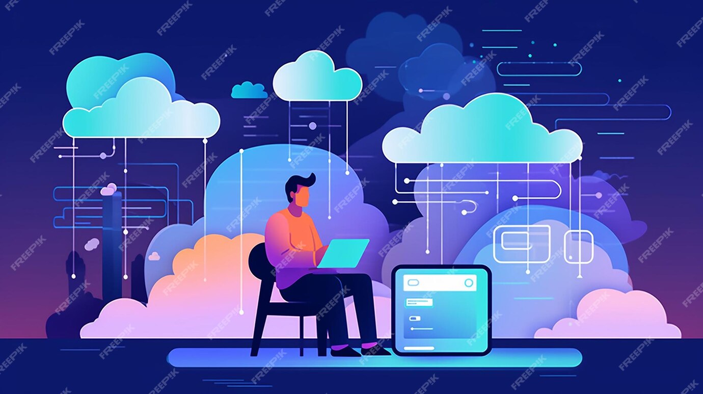 Premium Ai Image Software Development Web Coding On Laptop Synchronization Work Data With