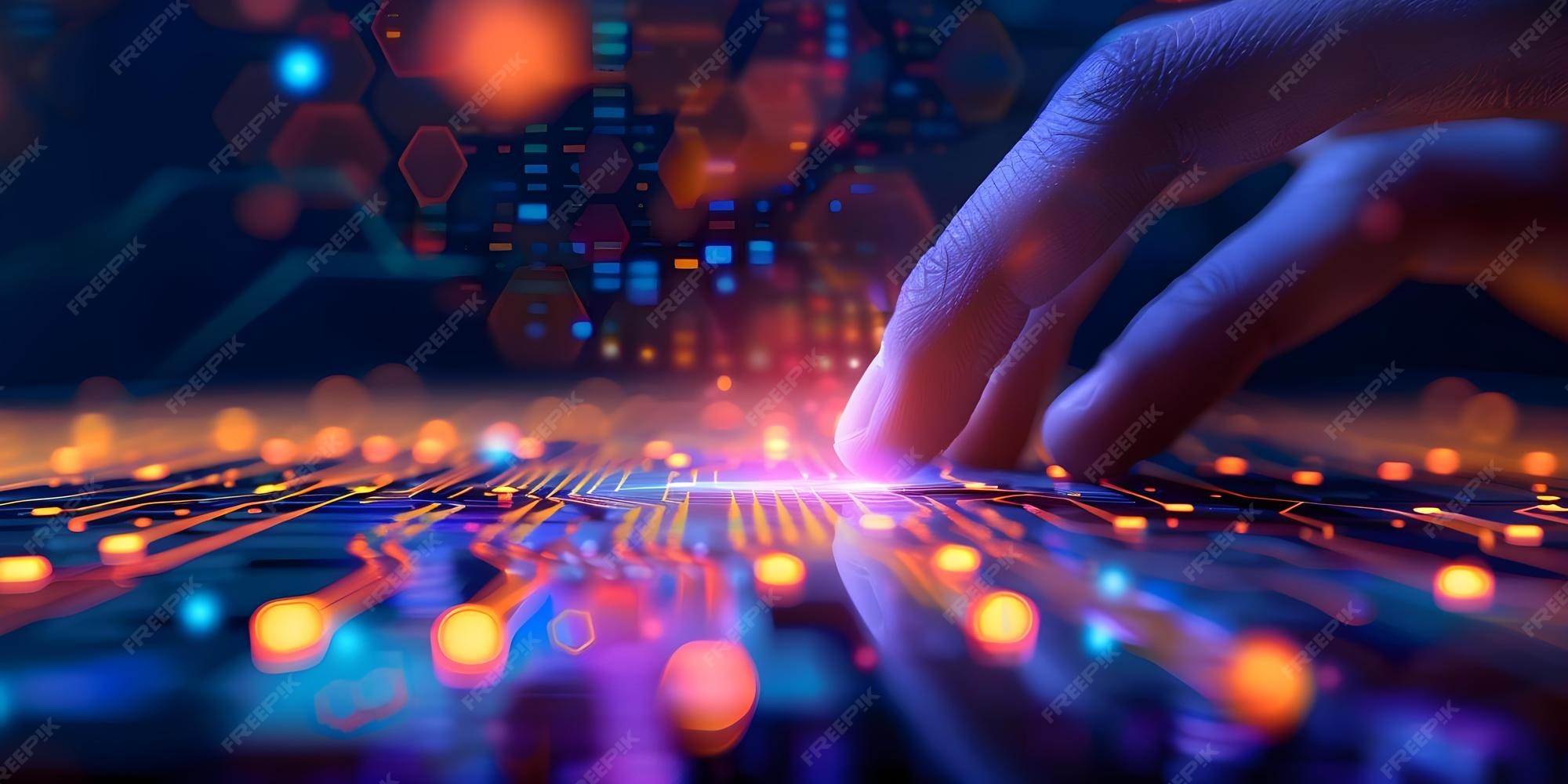 Software engineer coding on laptop with circuit board IoT and virtual screen Concept Software ...