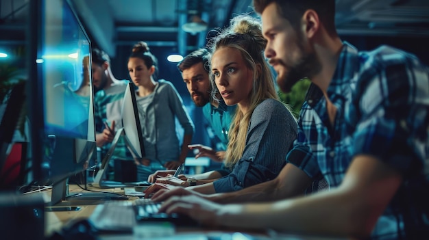 Software engineers working on project and programming in company Startup business group working ...