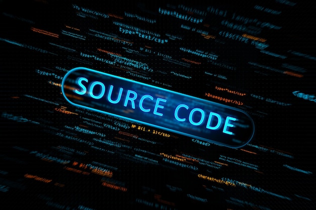 Premium Photo Software Source Code Concept With Programming Code And Digital Source Code Sign