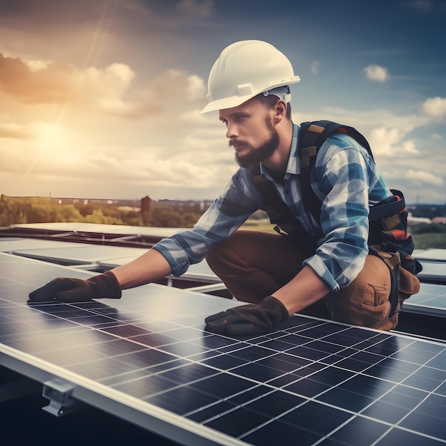 Premium Photo | Solar power engineer installing solar panels Generative AI Premium Photo | Solar power engineer installing solar panels Generative AI