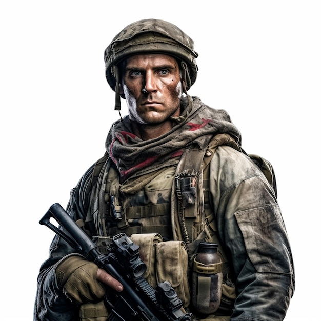Premium AI Image | A soldier in a military uniform stands in front of a ... Premium AI Image | A soldier in a military uniform stands in front of a ...