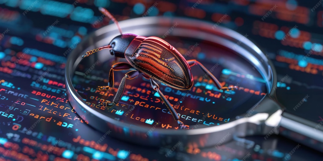 Solving Bugs A programmer carefully examining code for errors in a ...