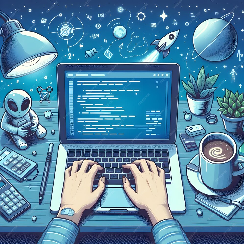 Premium Photo | Someone typing on a computer keyboard with a cup of coffee programmer ...