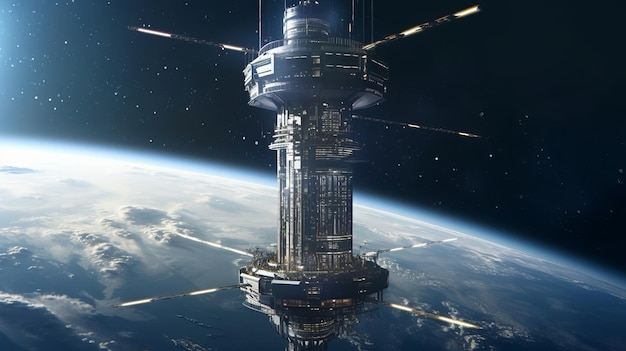 A space elevator connecting Earth and space stations AI generated ... A space elevator connecting Earth and space stations AI generated ...