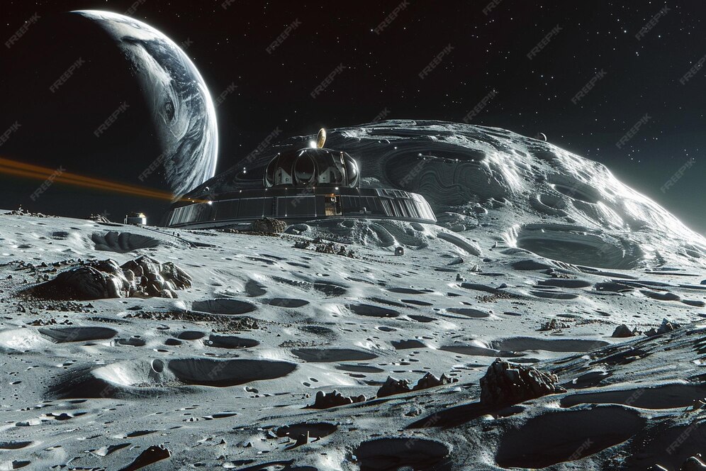 Premium Photo | The spacecraft is traveling on the moon Premium Photo | The spacecraft is traveling on the moon