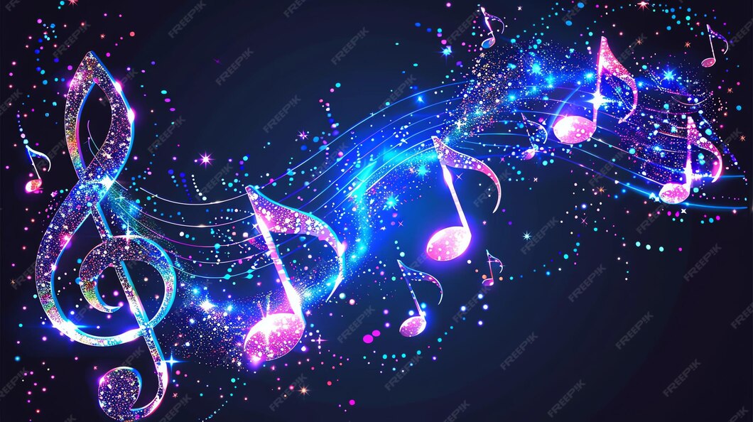 A Sparkling Musical Note Background With A Blue And Pink Gradient Premium Ai Generated Image