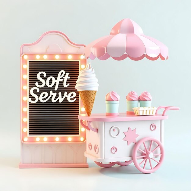 Sparkling Soft Serve Signboard With Ice Cream Cone Whimsical 3D Soft ... Sparkling Soft Serve Signboard With Ice Cream Cone Whimsical 3D Soft ...