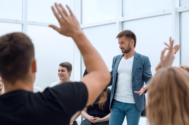 Premium Photo | Speaker asking questions to the audience at the ... Premium Photo | Speaker asking questions to the audience at the ...