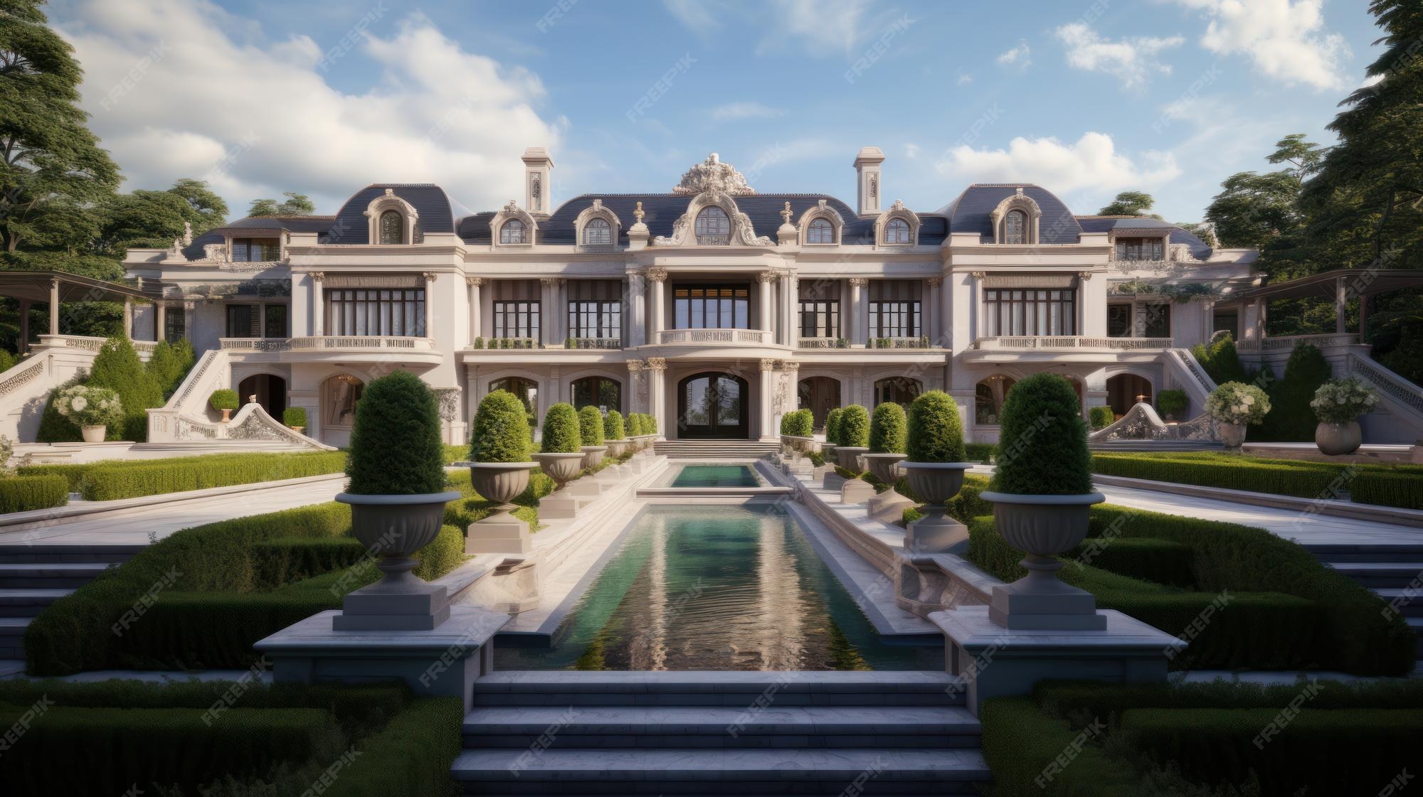Premium Ai Image A Sprawling Mansion With Neoclassic Architectural Elements Ai Generated
