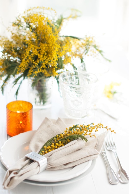 Premium Photo | Spring festive dining table setting Premium Photo | Spring festive dining table setting