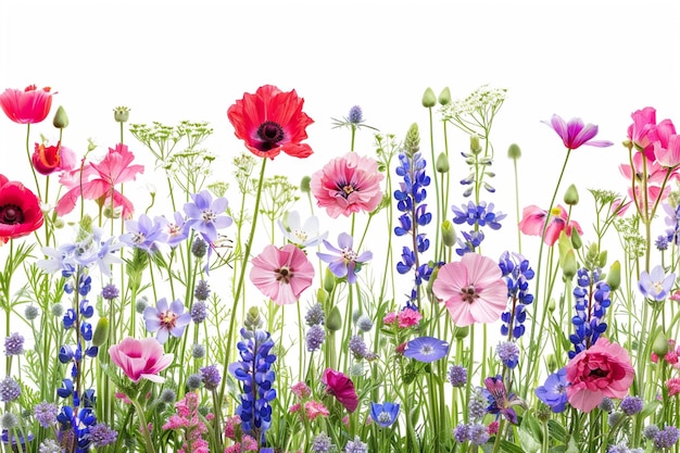 Spring flowers border isolated on white background | Premium AI ... Spring flowers border isolated on white background | Premium AI ...