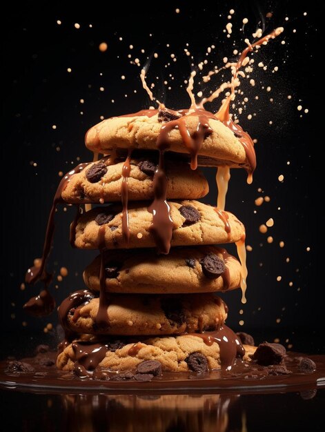 Premium AI Image | a stack of chocolate chip cookies with chocolate ... Premium AI Image | a stack of chocolate chip cookies with chocolate ...