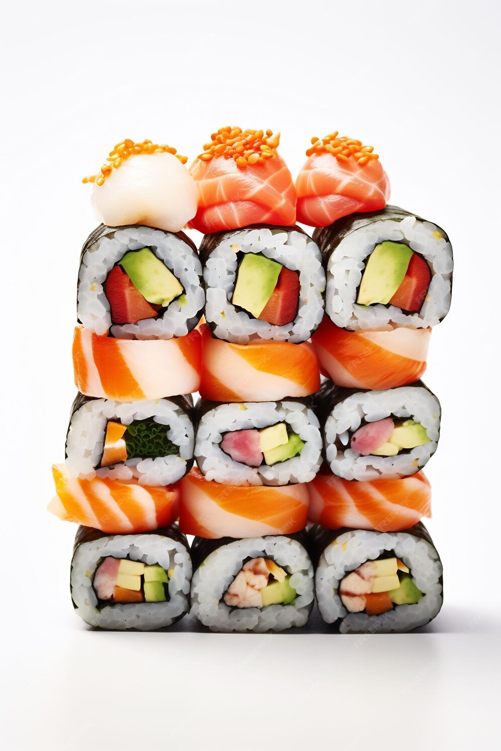 Premium Ai Image A Stack Of Sushi With Different Types Of Sushi