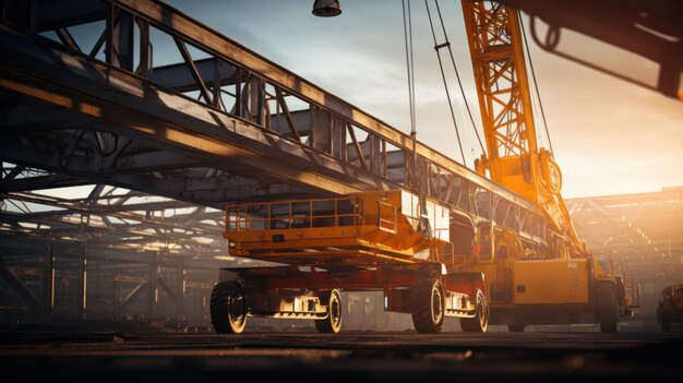 Premium AI Image | Steel hook crane constructing metal building Premium AI Image | Steel hook crane constructing metal building