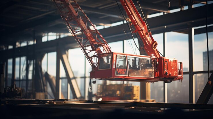 Premium AI Image | Steel hook crane constructing metal building Premium AI Image | Steel hook crane constructing metal building